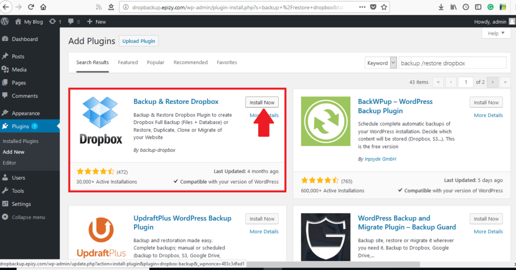 How to Restore/Backup WordPress Site to Dropbox?
