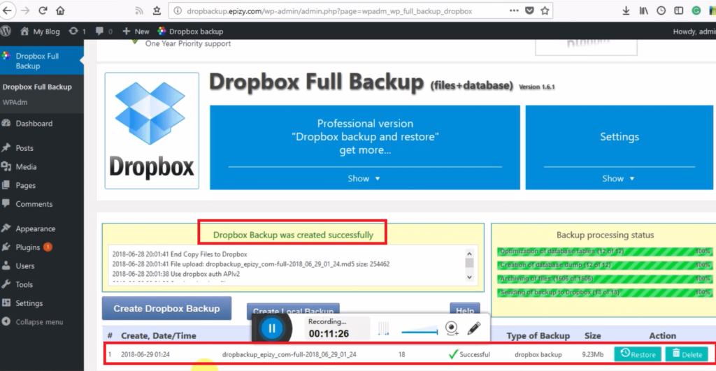 How to Restore/Backup WordPress Site to Dropbox?